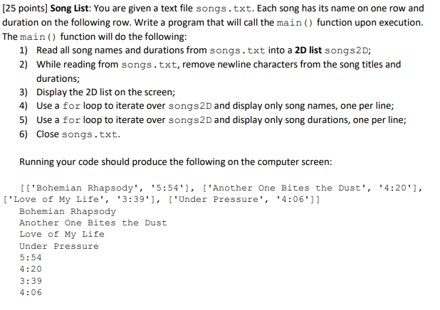 Solved [25 points] Song List: You are given a text file | Chegg.com