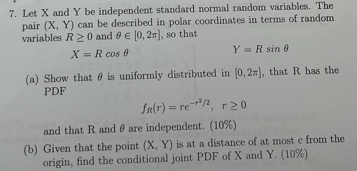 Solved 7. Let X and Y be independent standard normal random | Chegg.com