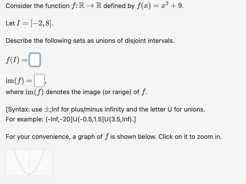 Solved Consider the function f:R→R defined by f(x)=x2+9. Let | Chegg.com