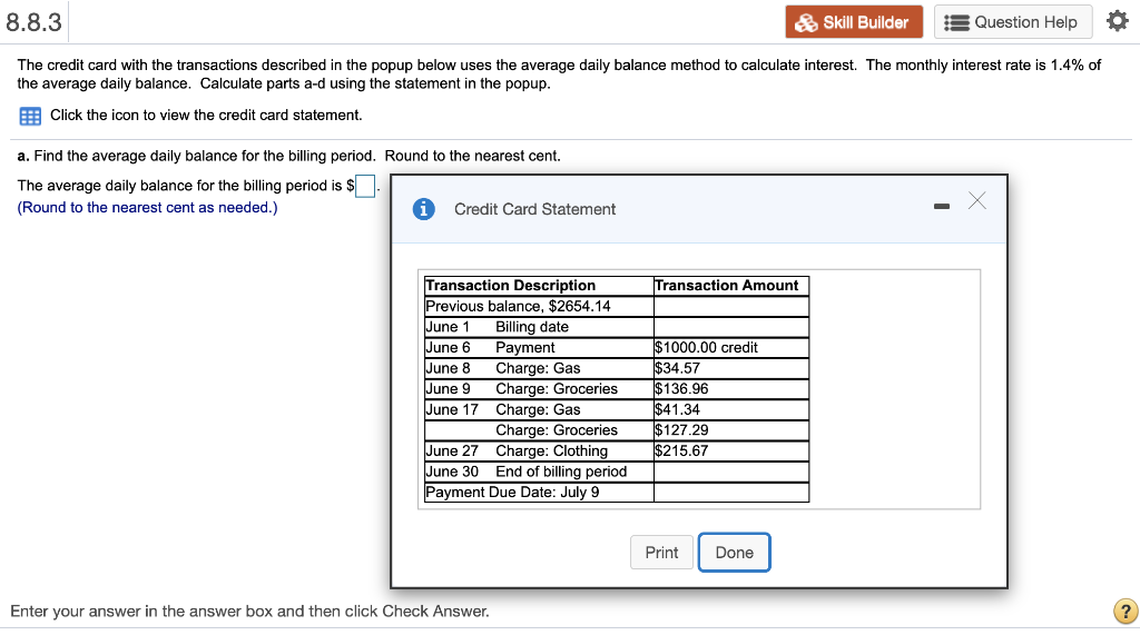 Solved 8.8.3 Skill Builder Question Help The credit card | Chegg.com ...