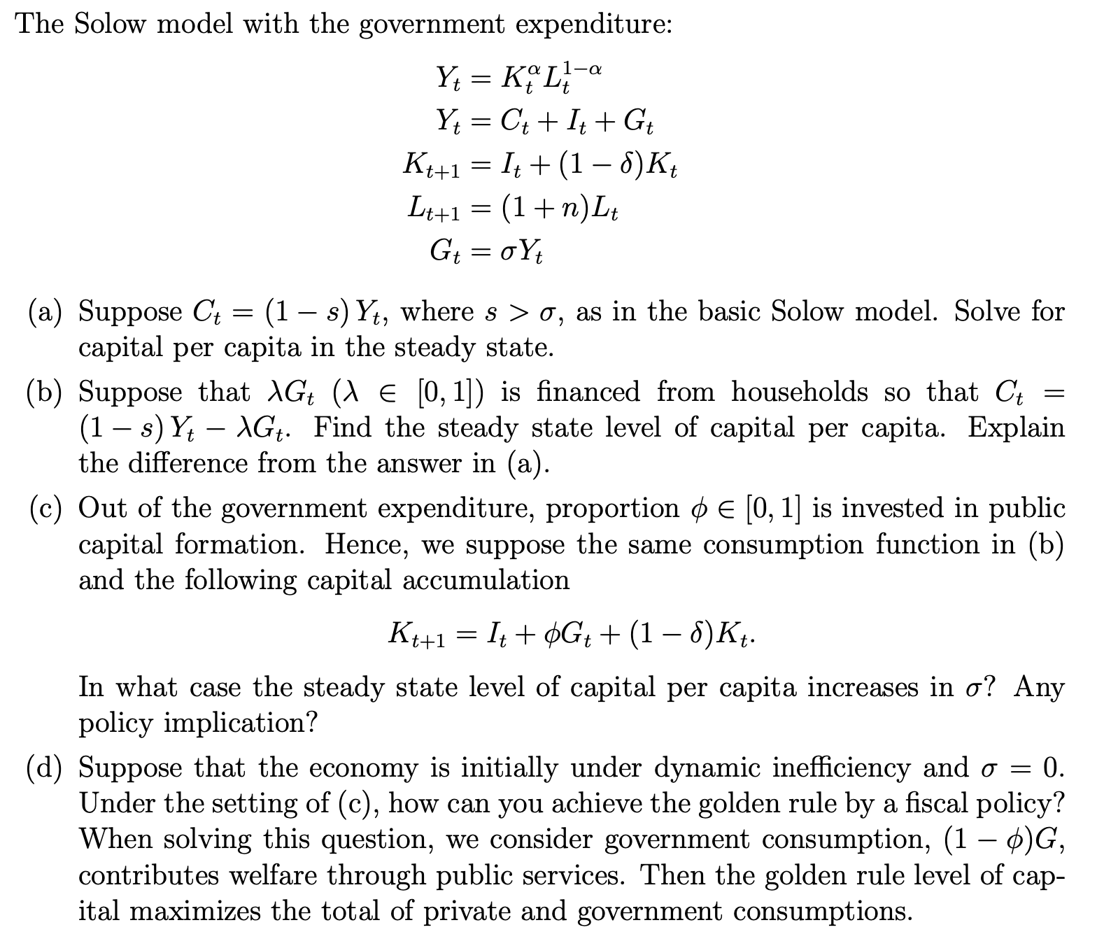 Solved The Solow model with the government expenditure: | Chegg.com
