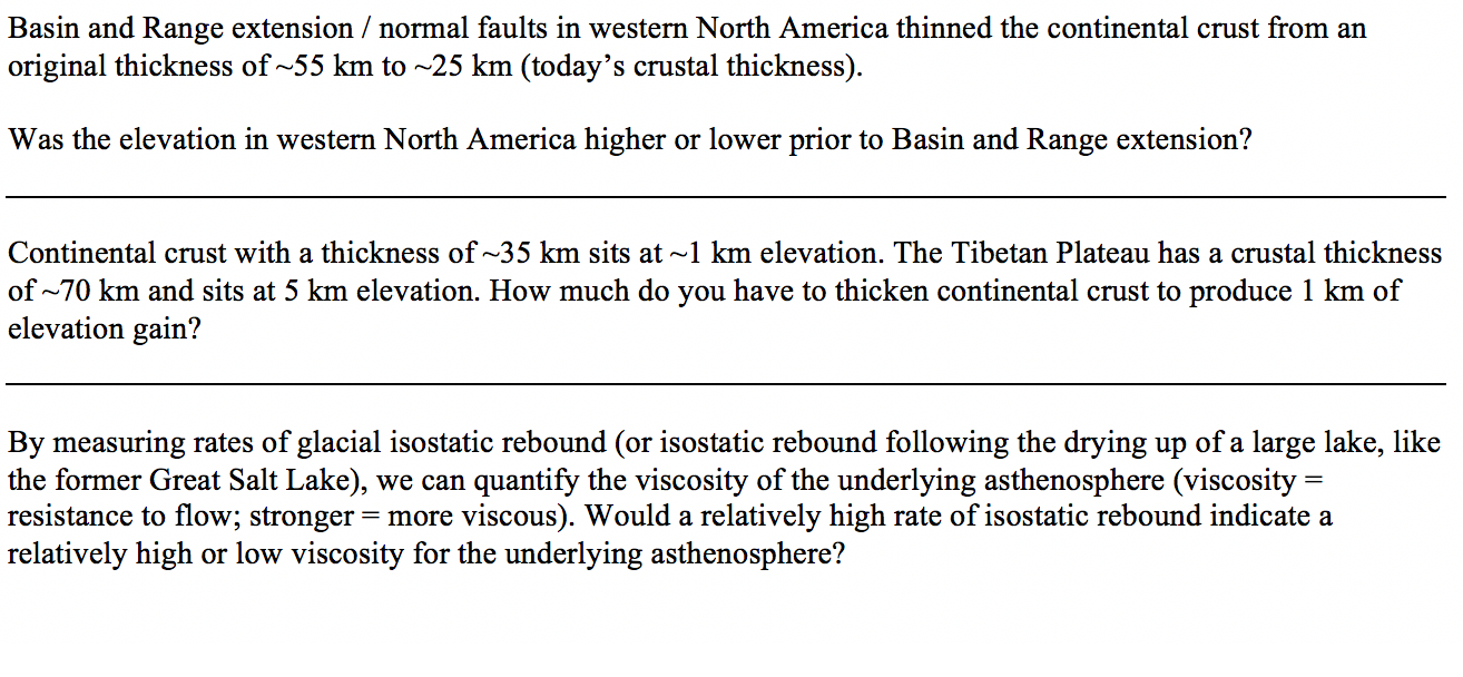 Basin and Range extension / normal faults in western | Chegg.com