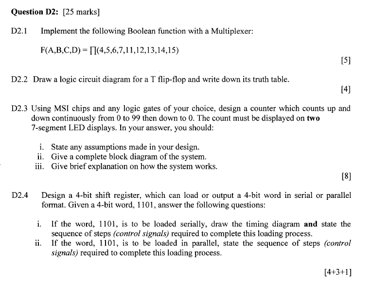 Solved Question D2: [25 marks] D2.1 Implement the following | Chegg.com