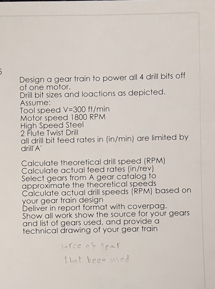Design a gear train to power all 4 drill bits off of | Chegg.com