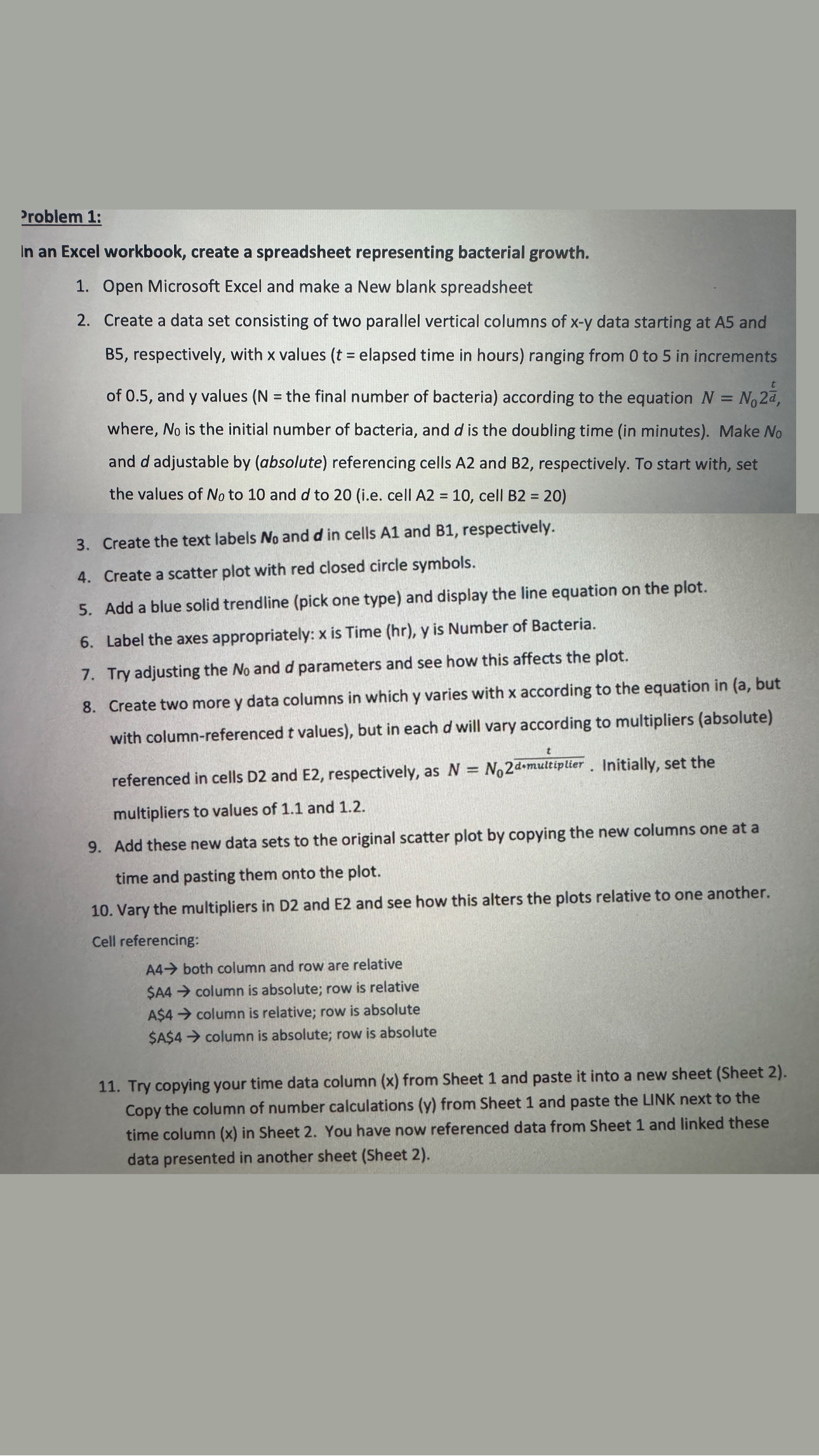 Solved Problem 1:In an Excel workbook, create a spreadsheet | Chegg.com