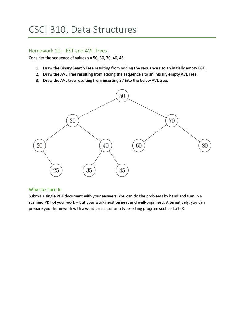 Solved CSCI 310, Data Structures Homework 10 - BST and AVL | Chegg.com