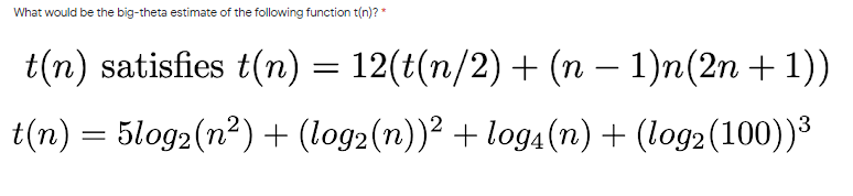 Solved These are the answer choices: Θ(1) Θ(log log n) Θ(log | Chegg.com