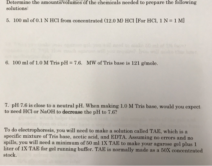Solved Determine the amounts/volumes of the chemicals needed | Chegg.com