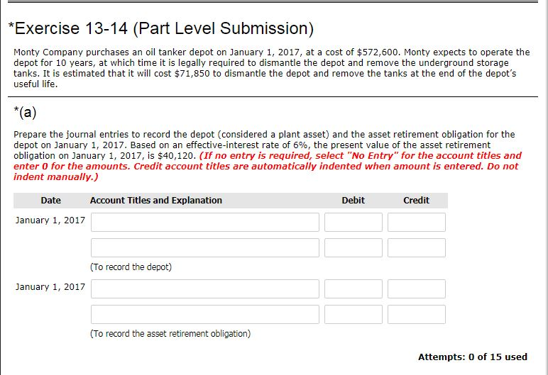 Solved *Exercise 13-14 (Part Level Submission) Monty Company | Chegg.com