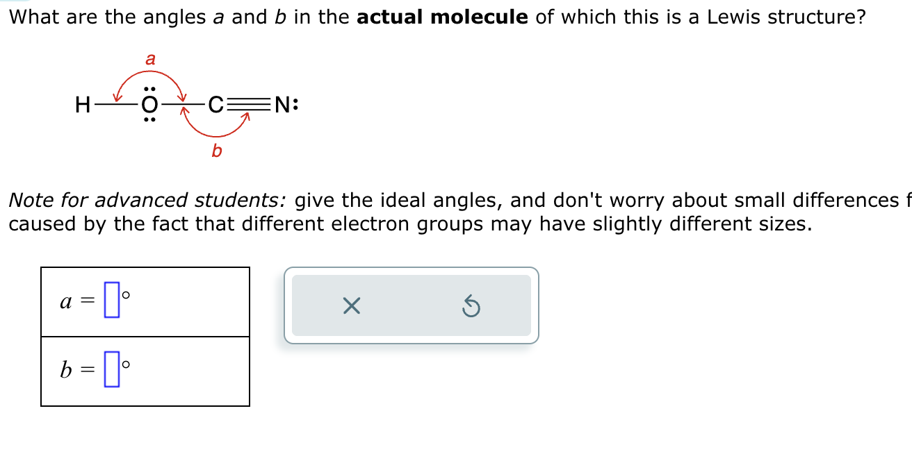 Solved What are the angles a and b in the actual molecule of | Chegg.com
