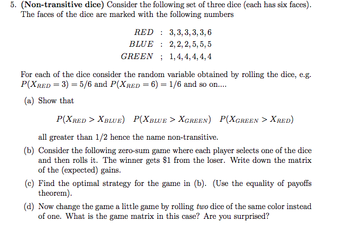 5. (Non-transitive dice) Consider the following set | Chegg.com