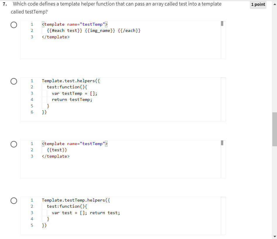 Solved - Which code defines a template event listener for a | Chegg.com