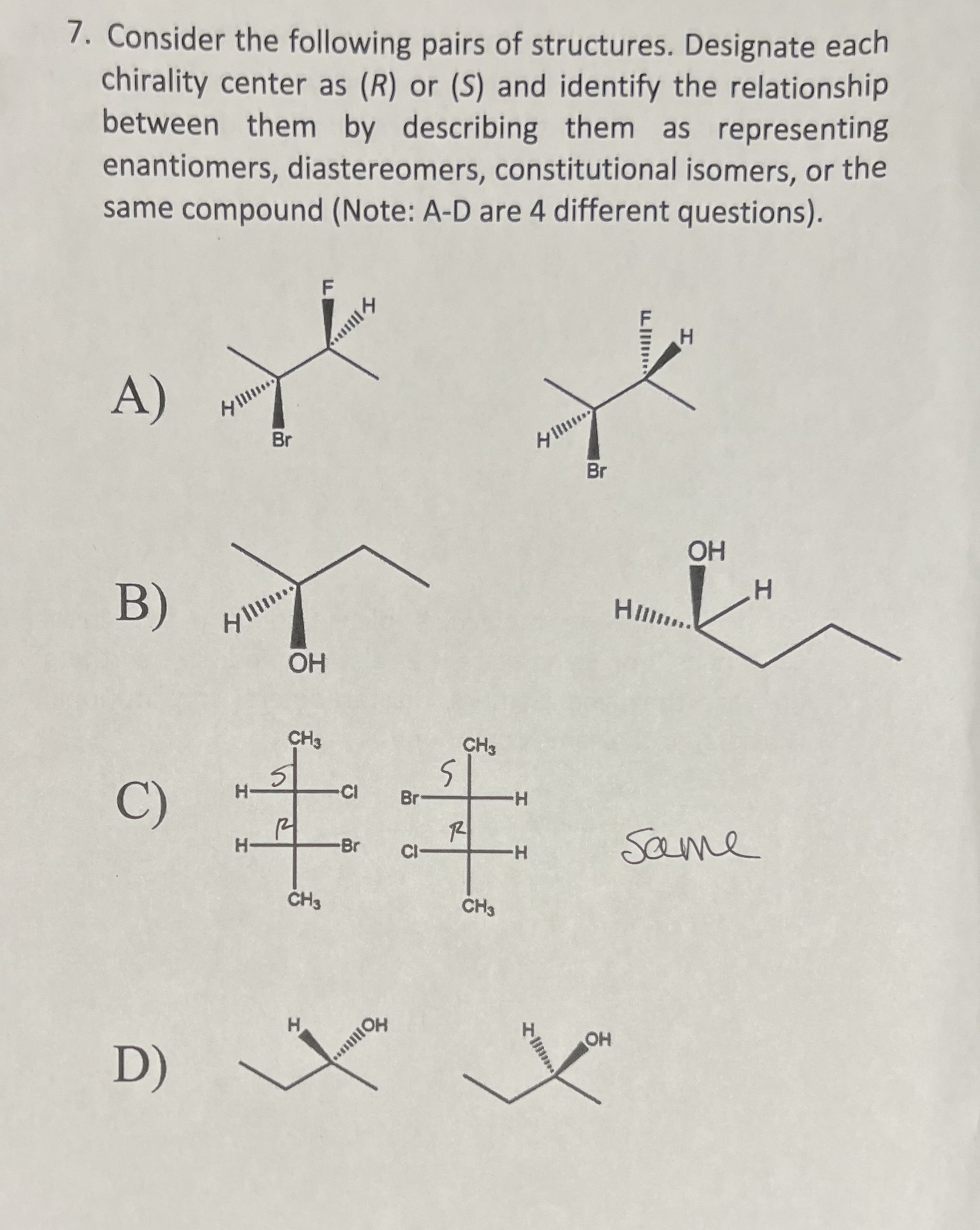 Solved 7. Consider the following pairs of structures. | Chegg.com