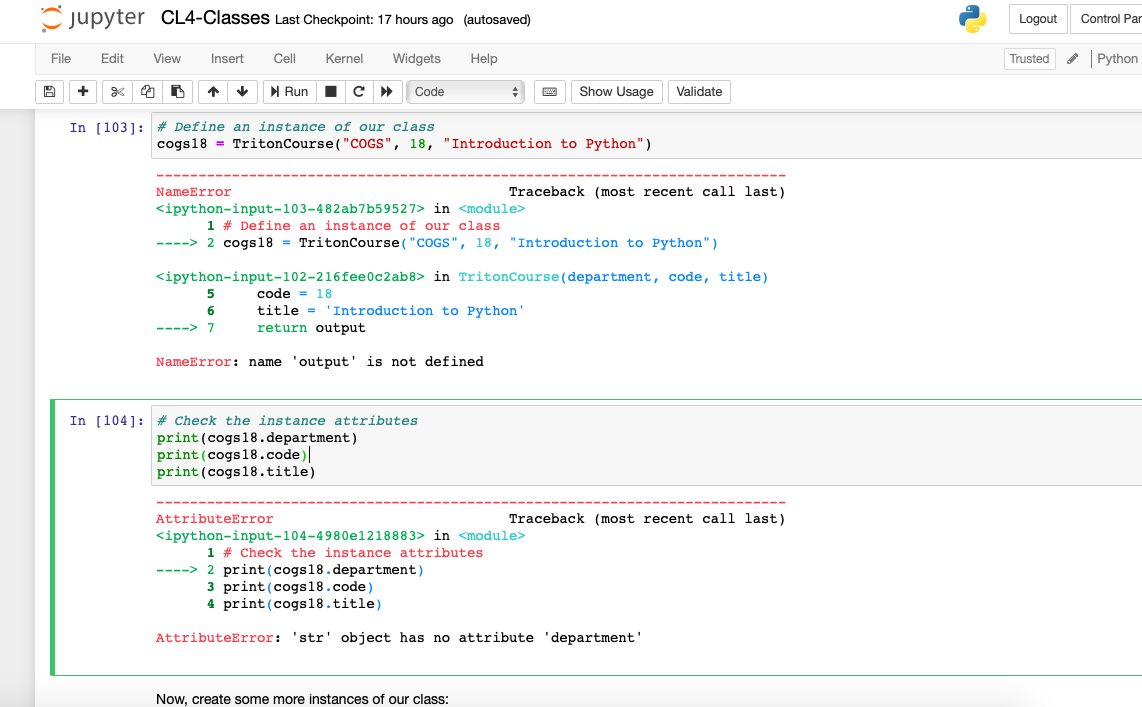 Solved: Jupyter CL4-Classes Last Checkpoint: 17 Hours Ago ... | Chegg.com