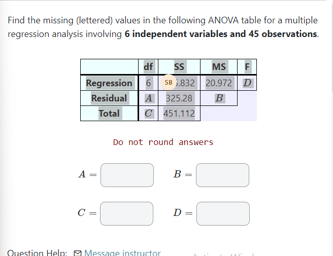Find the missing (lettered) values in the following | Chegg.com