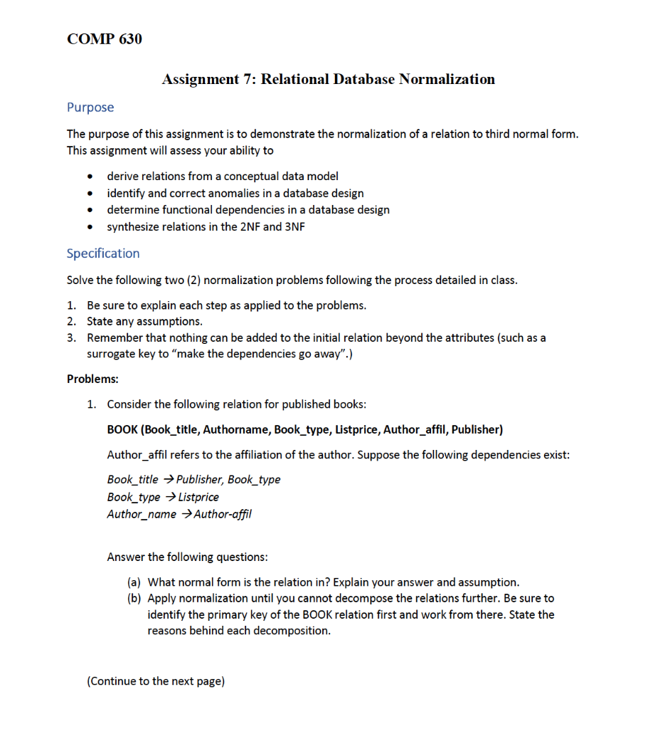 Solved Comp 630 Assignment 7 Relational Database 