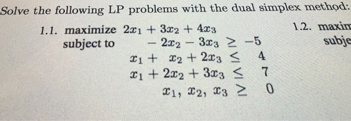 Solved Solve the following LP problems with the dual simplex | Chegg.com