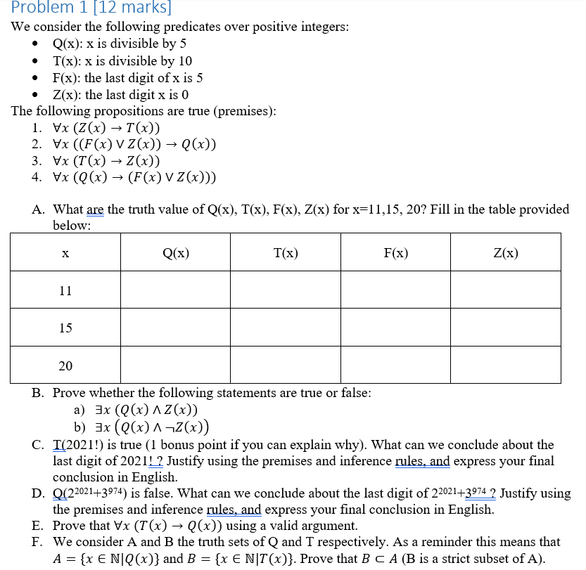 Solved Problem 1 [12 marks] We consider the following | Chegg.com