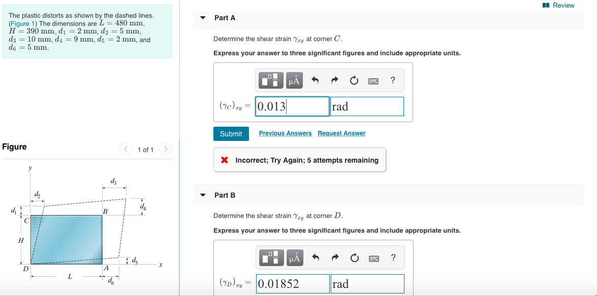 Solved The plastic distorts as shown by the dashed lines. | Chegg.com