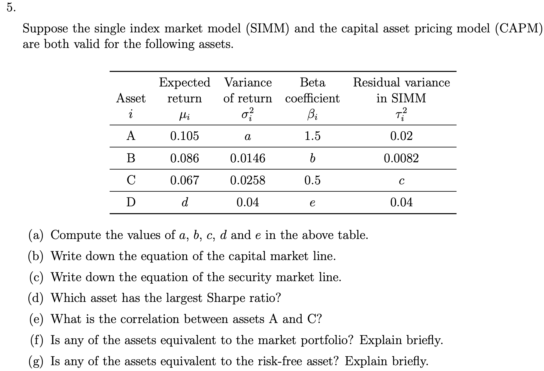 Solved Suppose the single index market model (SIMM) ﻿and the | Chegg.com