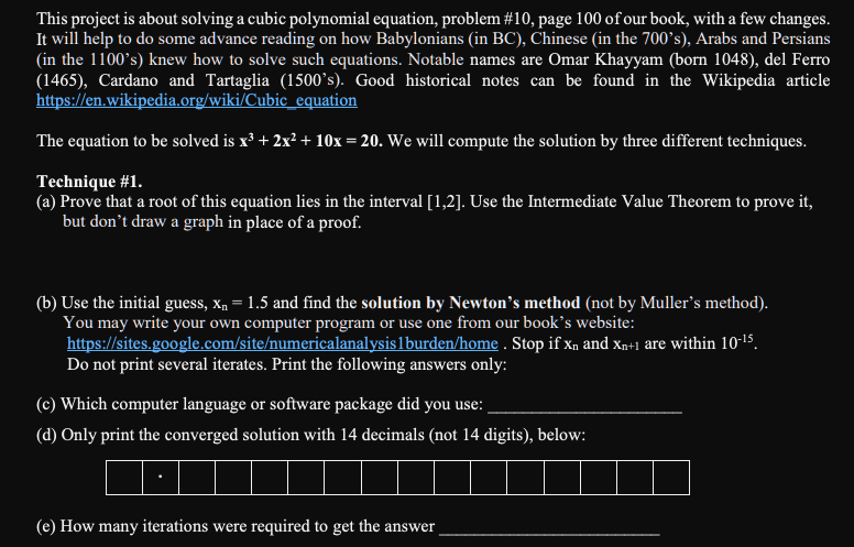 Solved This project is about solving a cubic polynomial | Chegg.com