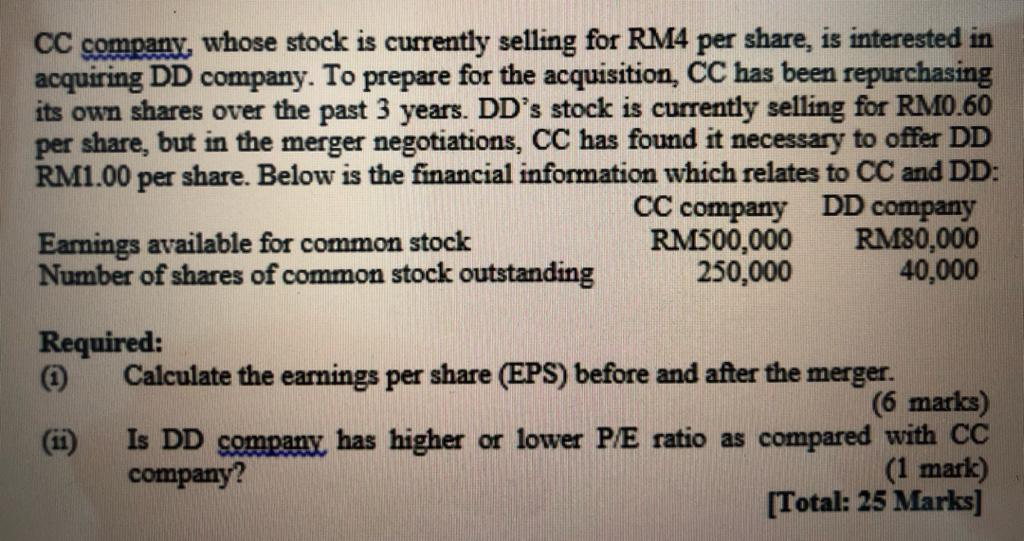 Solved CC company, whose stock is currently selling for RM4 | Chegg.com