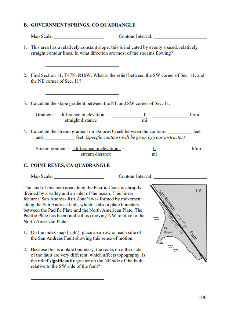 Solved B. GOVERNMENT SPRINGS, CO QUADRANGLE Map Scale: | Chegg.com