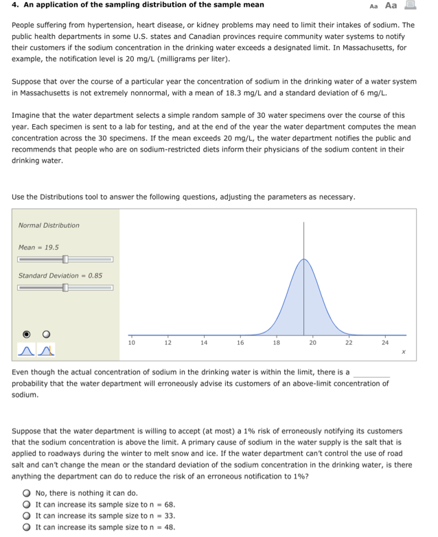 Solved 4. An application of the sampling distribution of the | Chegg.com