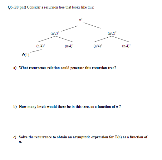 Solved Q5.(20 pnt) Consider a recursion tree that looks like | Chegg.com