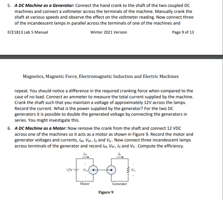 5. A DC Machine as a Generator: Connect the hand | Chegg.com