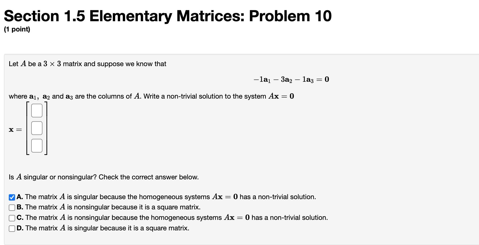 Solved Section 1 5 Elementary Matrices Problem 10 1 Point