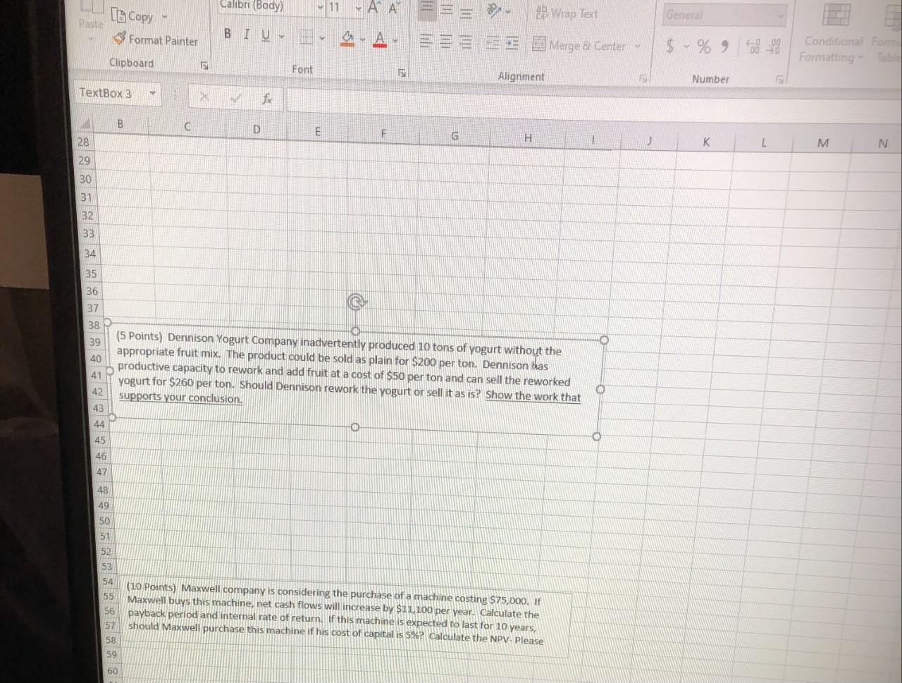 Solved Calibri (Body? 11 ν Α Α I Copy en Wrap Text General | Chegg.com