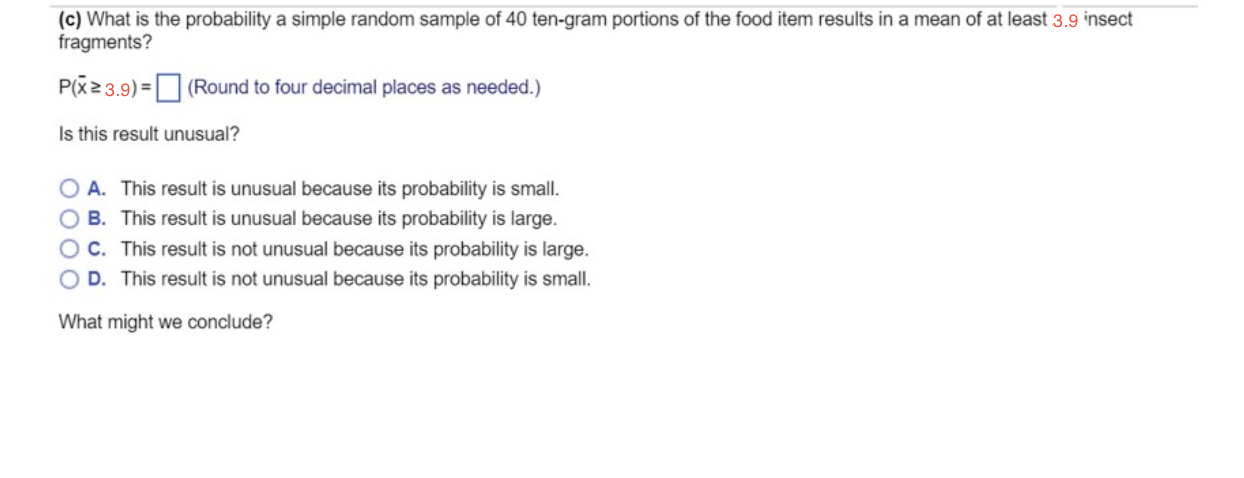 Solved The acceptable level for insect filth in a certain | Chegg.com
