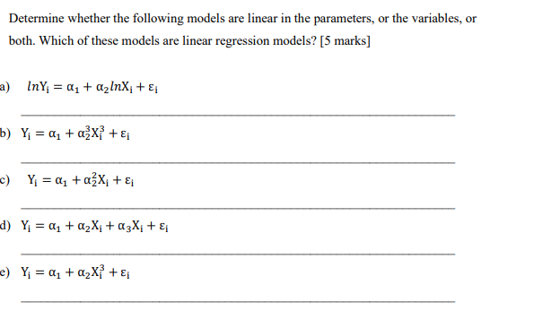 Solved Determine whether the following models are linear in | Chegg.com