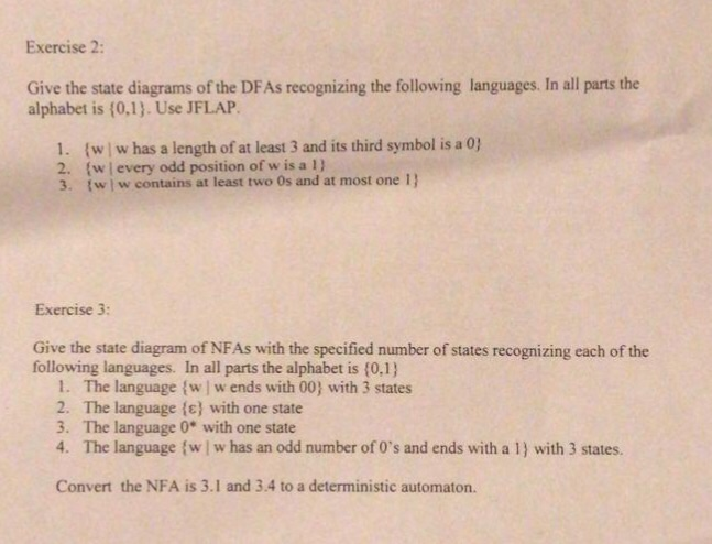 Solved Exercise 2 Give the state diagrams of the DFAs | Chegg.com