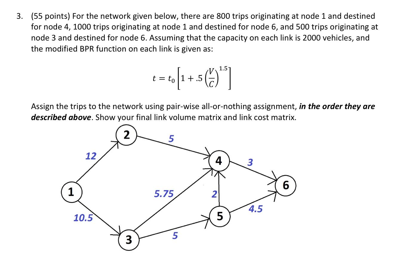 Solved 3. (55 points) For the network given below, there are | Chegg.com