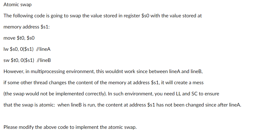 Solved Atomic swap The following code is going to swap the | Chegg.com