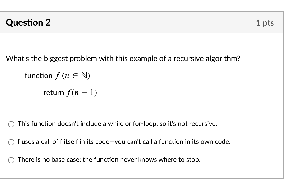 Solved Question 2 1 pts What's the biggest problem with this | Chegg.com