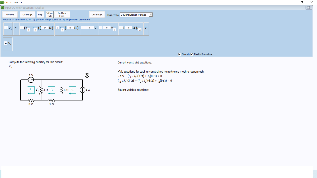 Solved Circuit Tutor v3.15 Input DC Mesh Equations (Level 2 | Chegg.com