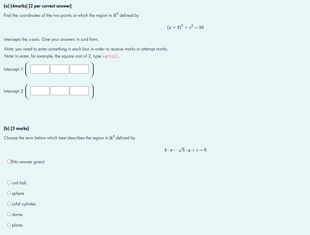 Solved (a) [4marks] [2 per correct answer] Find the | Chegg.com