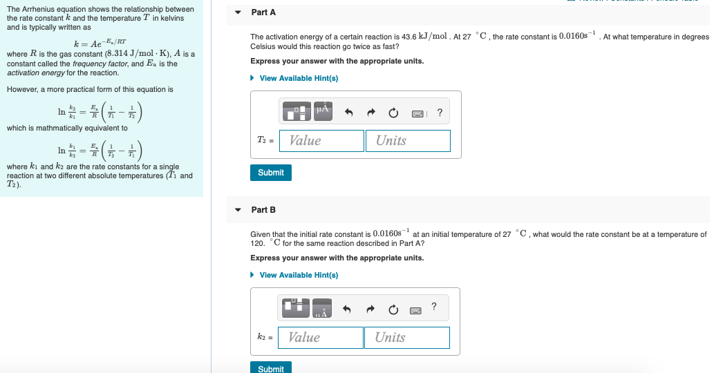 Solved Part A The Arrhenius equation shows the relationship | Chegg.com
