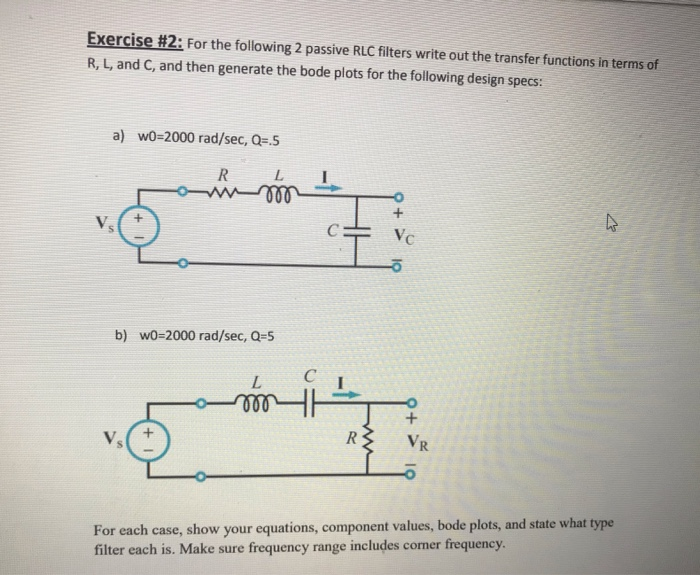 Solved Exercise #2: For the following 2 passive RLC filters | Chegg.com