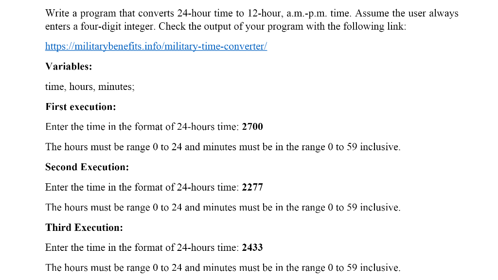 Solved Write a program that converts 24-hour time to | Chegg.com