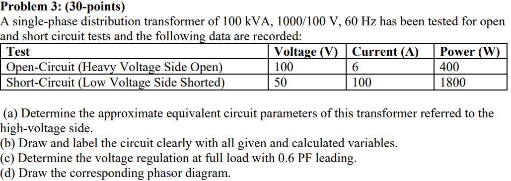 Solved Problem 3: (30-points) A single-phase distribution | Chegg.com