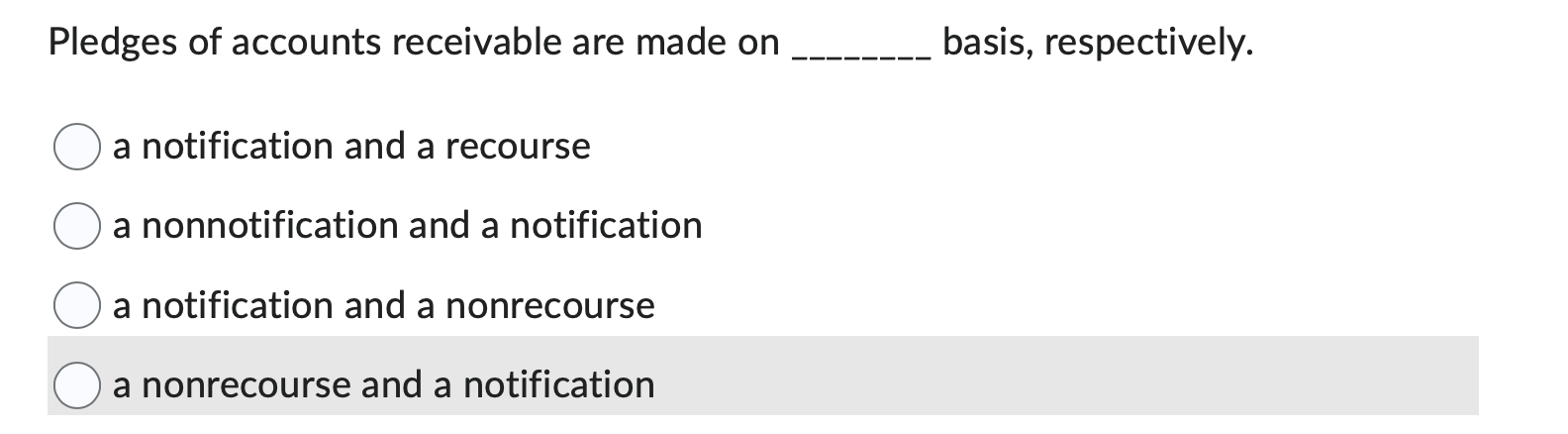 Solved Pledges of accounts receivable are made on basis, | Chegg.com