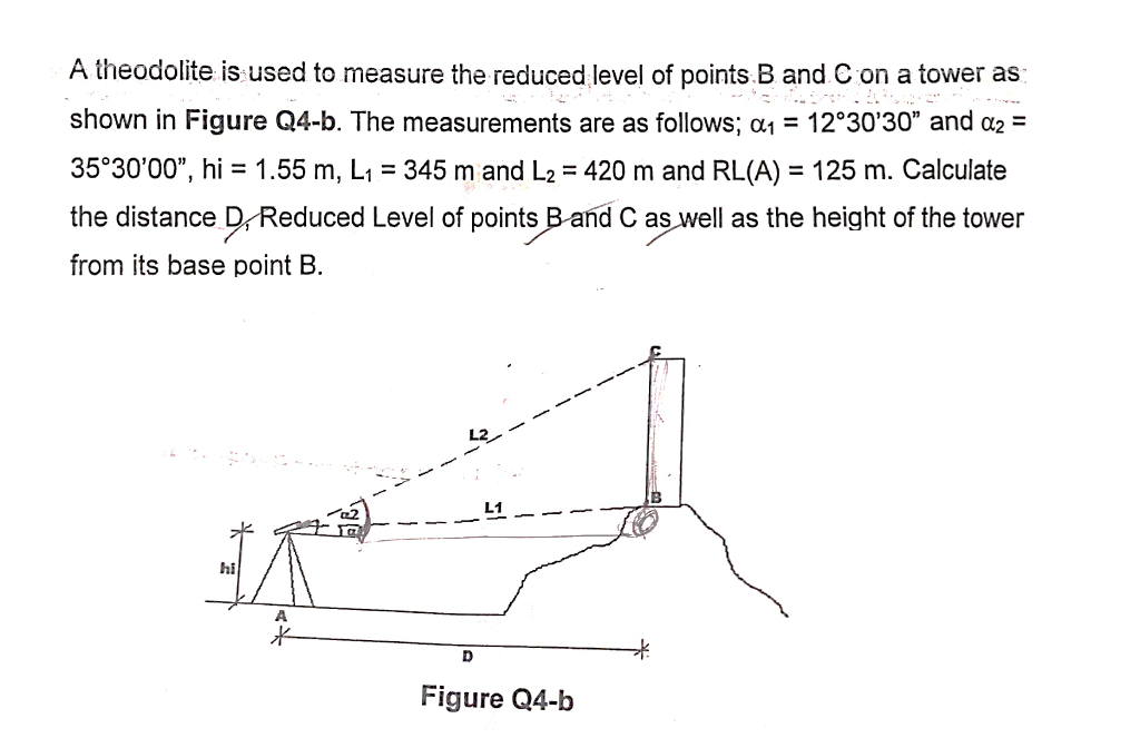 Solved A theodolite is used to measure the reduced level of | Chegg.com