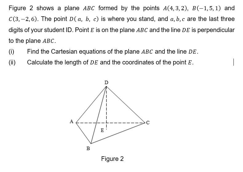 Solved Figure 2 shows a plane ABC formed by the points | Chegg.com