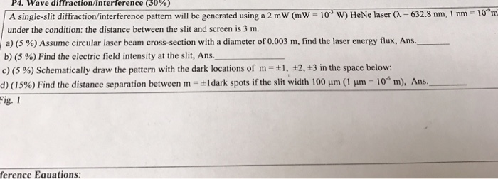 Solved P4, wave diffraction/interference (30%) A single-slit | Chegg.com