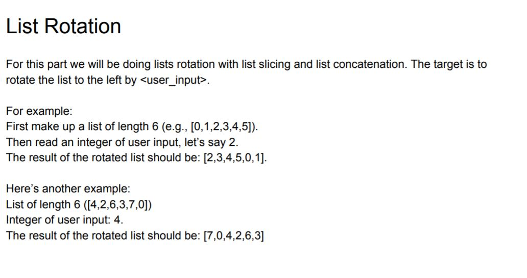 Solved List Rotation For this part we will be doing lists | Chegg.com