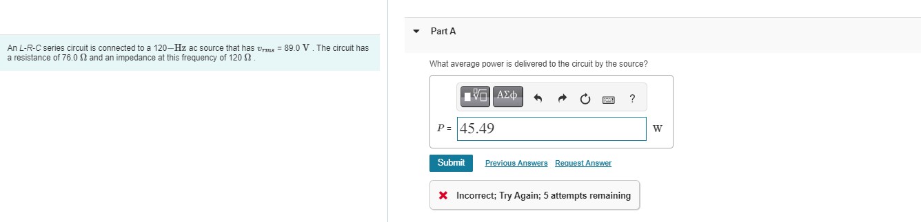 Solved An L-R-C series circuit is connected to a 120−Hz ac | Chegg.com